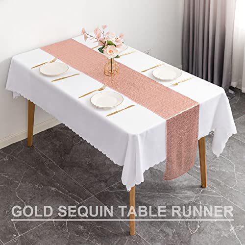 Rose Gold Table Runner (12X108 inch, 2-Pack ), FGSAEOR Sequin Sparkle Table Runners Fit for Rectangle Round Tables, Party Supplies Decorations for Wedding Birthday Celebration Baby Shower Christmas