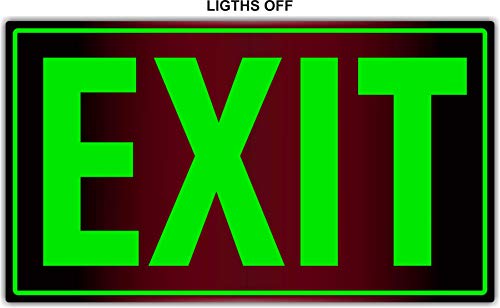 Photoluminescent Exit Sign (Red) / Pack of 2 / UV Inks on Aluminum. Heat Resistant | Cold Tolerant | Weather Proof. MADE IN USA.