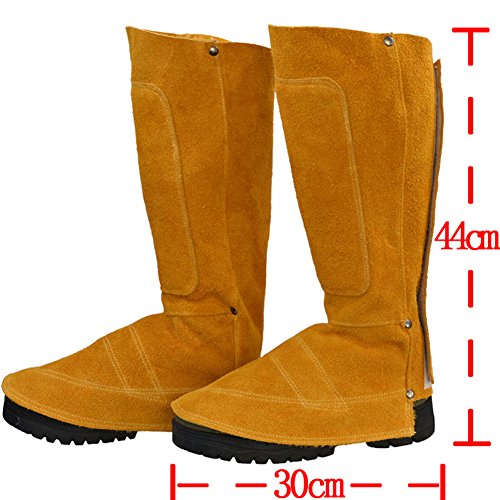 QEES 11" Welder Shoe Protector, Long Cowhide Leather Shoe Protector, Heat and Abrasion Resistant Welding Spats Shoes Cover, Welder Working Tool Thick Three-Layer Protection Feet Cover for Human Calf