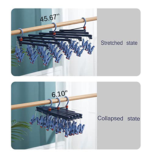 SHZMJL Foldable Clothes Drying Hanger with 29 Clips-Drip Hanger-Sock,Laundry Drying Rack Hanger for Socks Bras,The Clips Release Quickly,Large Clamp of Imitation Turbine (White)