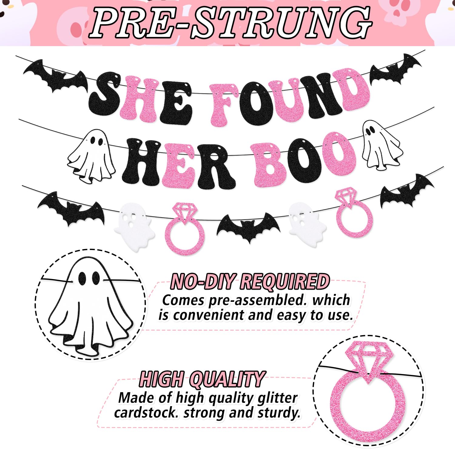 She Found Her Boo Banner Halloween Bridal Shower Banner Hallow Bride to be Decoration Boochelorette Ghost Backdrop Spooky Wedding Engagement Bachelorette Party Decor
