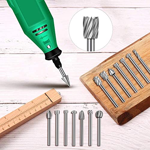 QLOUNI 20pcs Rotary Bit Burrs Set HSS Tungsten Carbide Wood Milling Burrs with 1/8ββ(3mm) Shank for DIY Woodworking, Carving, Engraving, Drilling