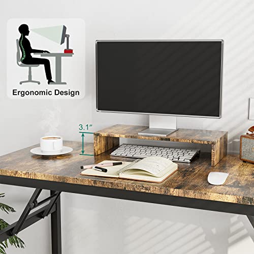RISWER Computer Desk with Monitor Riser Folding Table Home Office Writing Study Desk 39β Width 19β Depth with Industrial Style Small Table Metal Frame Rustic Brown