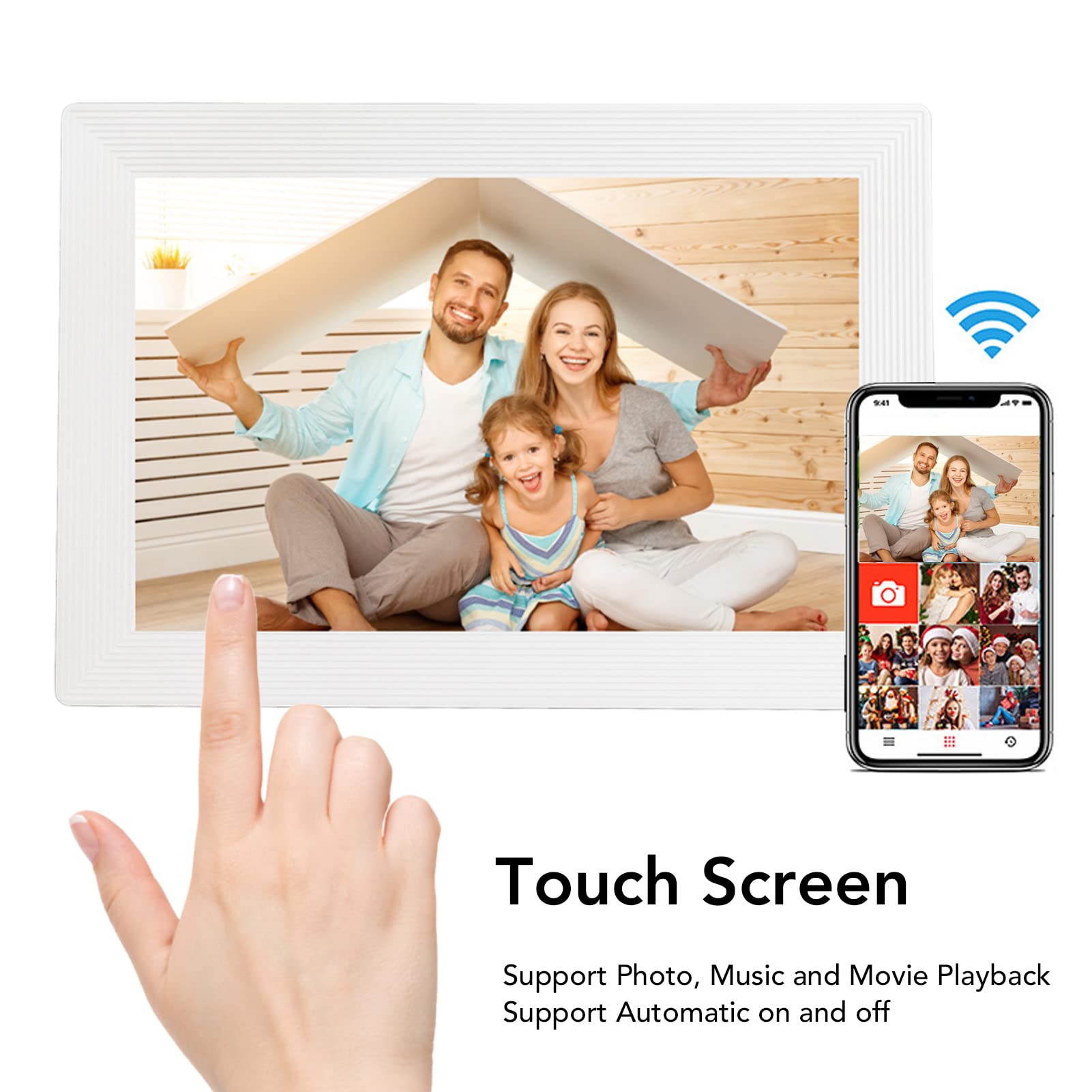 Smart Picture Frame, Removable Rack RAM 1G ROM 16G WiFi Connection 10.1 Inch High Resolution Frame for Living Room (US Plug)