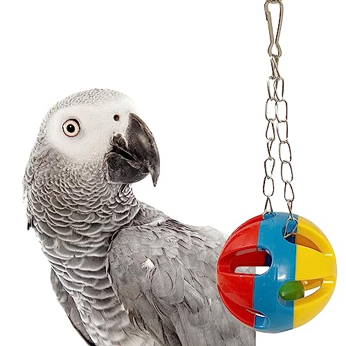 SIMENA Parrot Ball Toy with Bell, Cage Hanging Accessories for Medium to Large Birds, Parrot Toy, Interactive Puzzle Bird Bell Toy, Bird Ball, Cat Ball Toy (Globe, Set of 1)