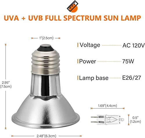 Simple Deluxe 4-Pack Reptile UV Bulb 75W, UVA & UVB Full Spectrum Sun Lamp with 4 Replacement Mini Bulbs, for Lizard/Reptiles/Snacks/Tortoise, Amphibian Pets