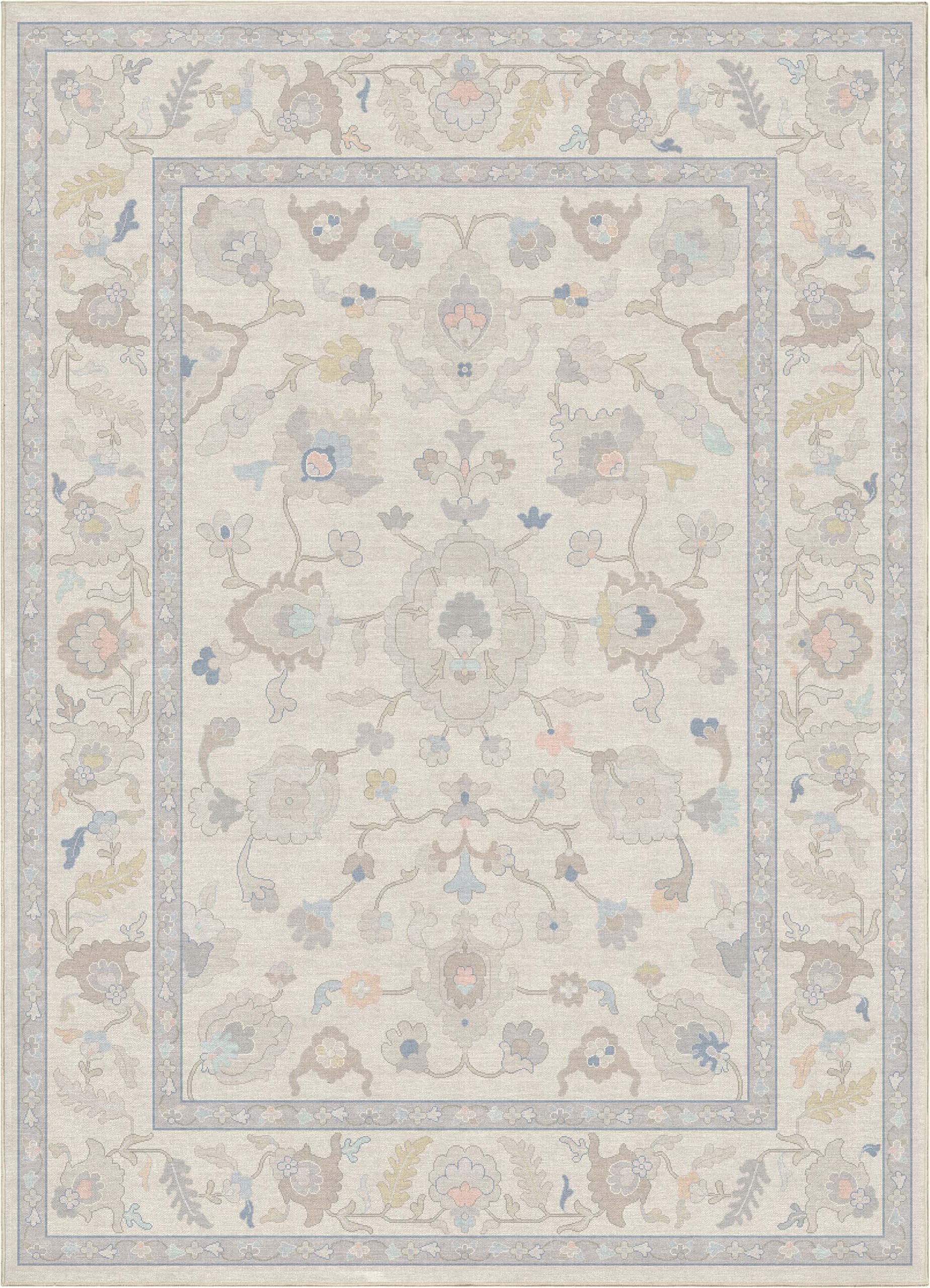 Well Woven Ushak Konya Cream 6' x 9' Area Rug for Large Living Room and Dining Room - Updated Traditional Boho Design, Easy Clean, Floor-Friendly Backing