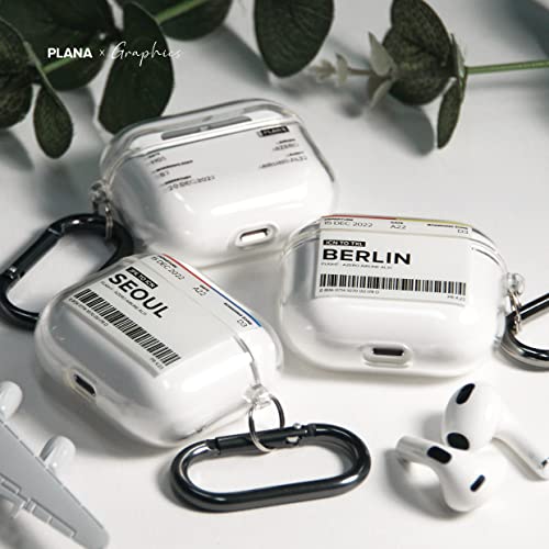 PLANA Airpods 3 Case Clear TPU Airplane Ticket Series for Airpods 3rd Generation, with Carabiner, Durable Full Body Protection (Seoul)