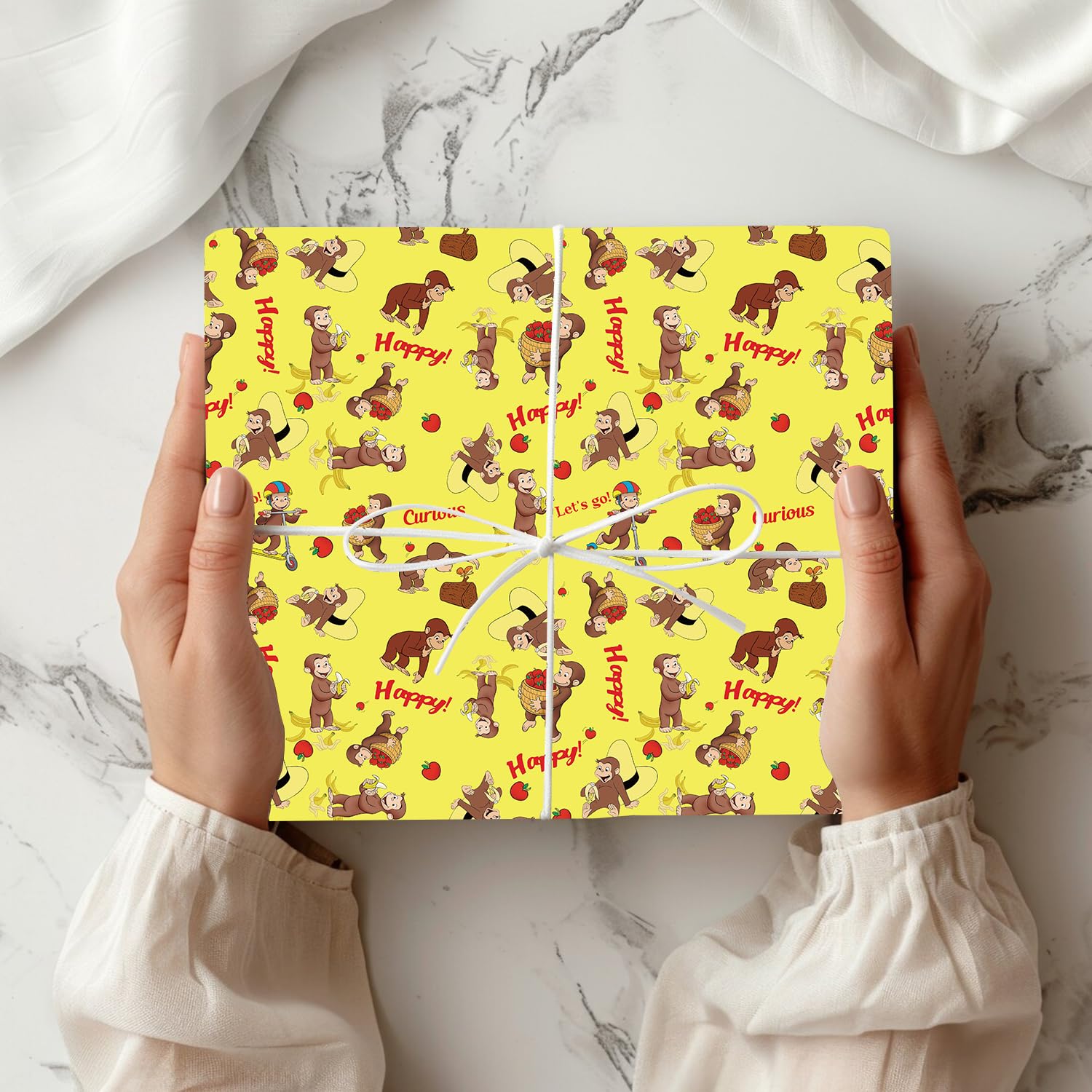 SNHDYMTK 5 Sheets Curious Monkey Gift Wrapping Paper 20"" x 30"" Kraft Paper Foldable Gift Wrap Present Wrapping Paper Birthday Design for Party, Holiday (Yellow), IGYUEWG1564131106