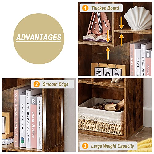 VECELO Wide 8-Cube Wood Organizer Bookcase Sets, Fits Tallest Hardcovers, 3-Tier Customized Storage Display Shelf, Free Standing for Living Room, Bedroom, Kids Room, Office, Brown