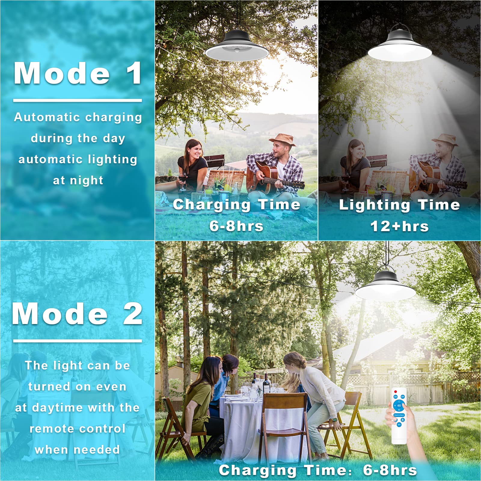 NIORSUN Solar Pendant Light, Upgraded Motion Sensor Light Outdoor Solar Lights Indoor Dimmable with Remote 3000K/4500K/6000K, 2x16.4ft Cable IP65 Waterproof for Shed, Barn, Gazebo, Patio(2 Pack)