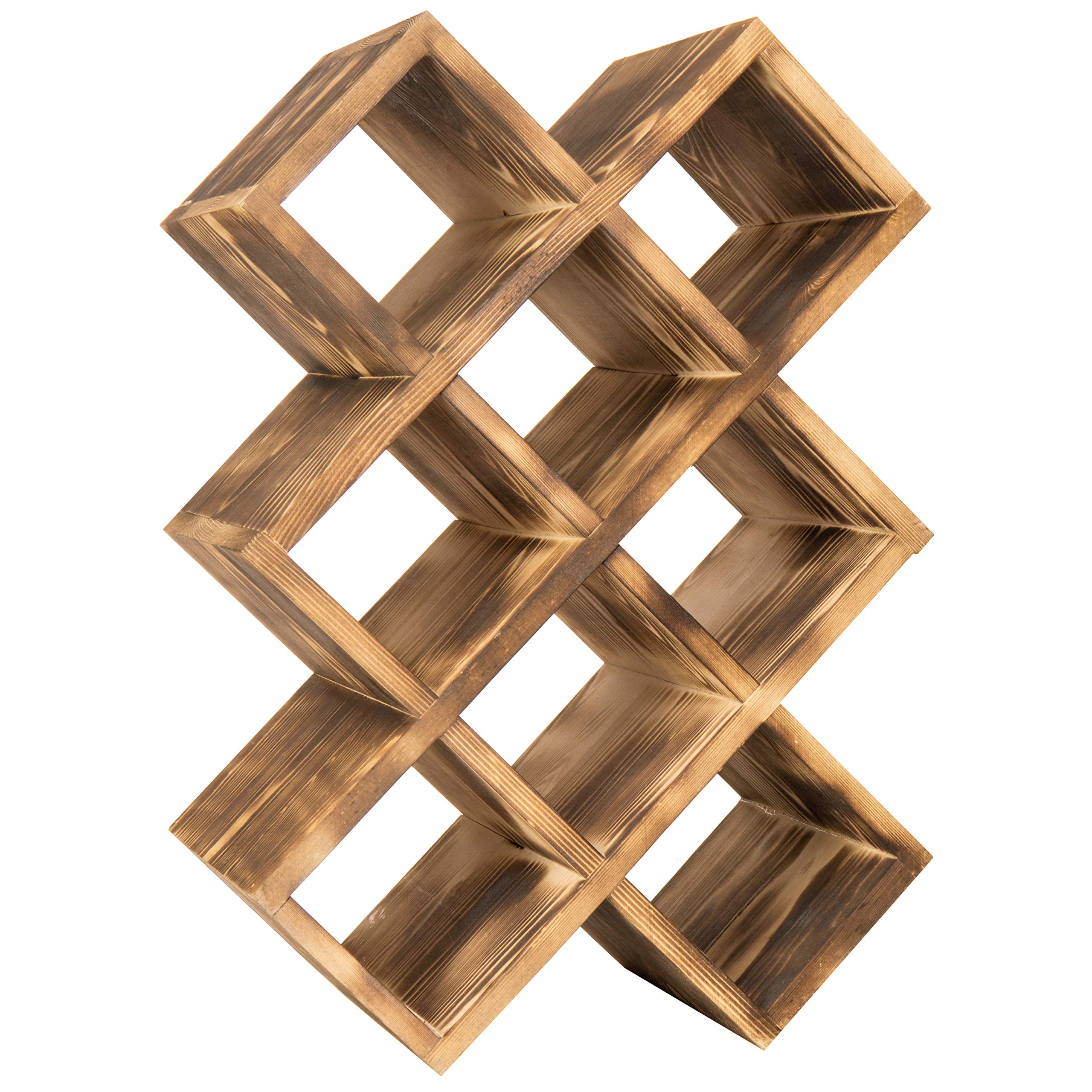 MyGift Vintage Gray Solid Wood Tabletop Wine Bottle Holder Rack with Geometric Cross Hatch Design, Vertical or Horizontal Display, Holds up to 8 Bottles