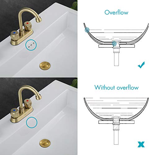Rainovo Sink Drain Stopper Bathroom, Pop-Up Drain Stainless Steel With Overflow Anti-Clogging for Vessel Sink Lavatory Vanity Sink Drain with Strainer Basket, Brushed Gold