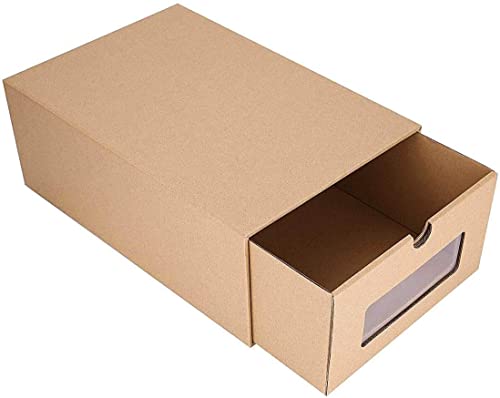 MYOYAY Shoe Box (20PCS) with Transparent Window, Waterproof Stackable Cardboard Storage Boxes, Heavy Duty Kraft Drawer Box for Shoes Sneaker Wardrobe Closet Organizer, 13.7 x 9 x5.3