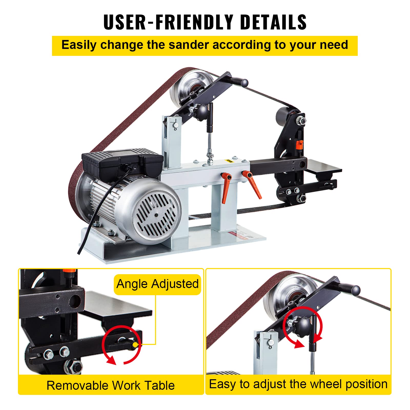 VEVOR 2" x 82" Belt Grinder, 2HP 1500W, 3 in 1 Constant Speed Belt Disc Sander with 3 Grinding Wheel, 110V Bench Sander with 12-inch Wheel and Flat Platen Tool Rest for Knife Making