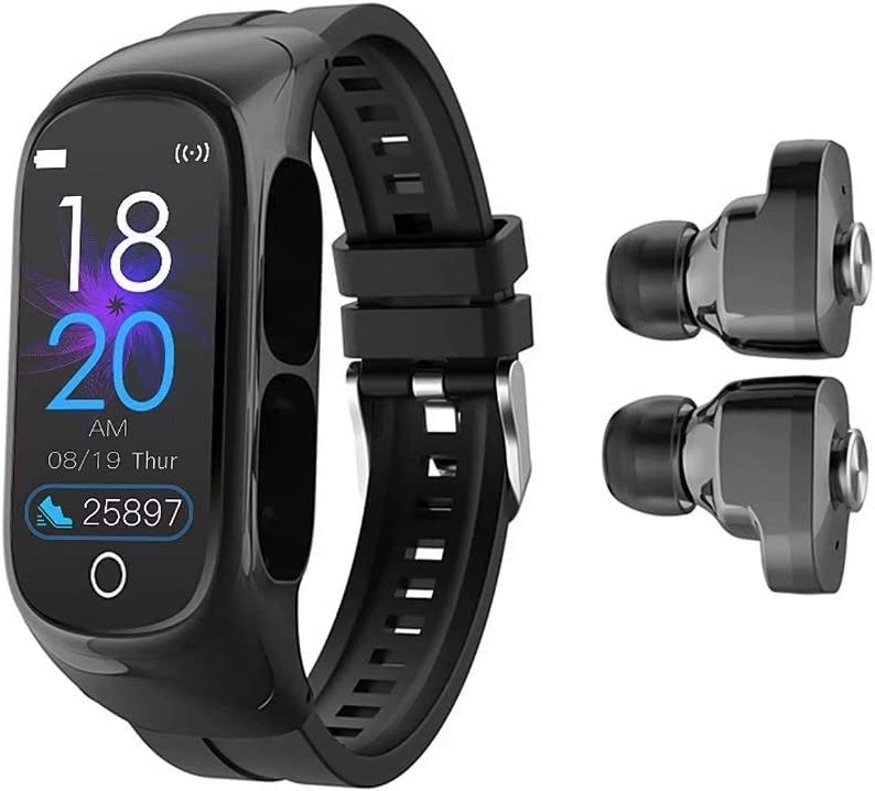 Smart Watch with Earbuds,Watch with Earbuds Built in for Men Women Kids Long Standby Time Receive Calls Messages Play Music Sleep Tracker Calorie Counter Heart Rate for Android iOS (Black)