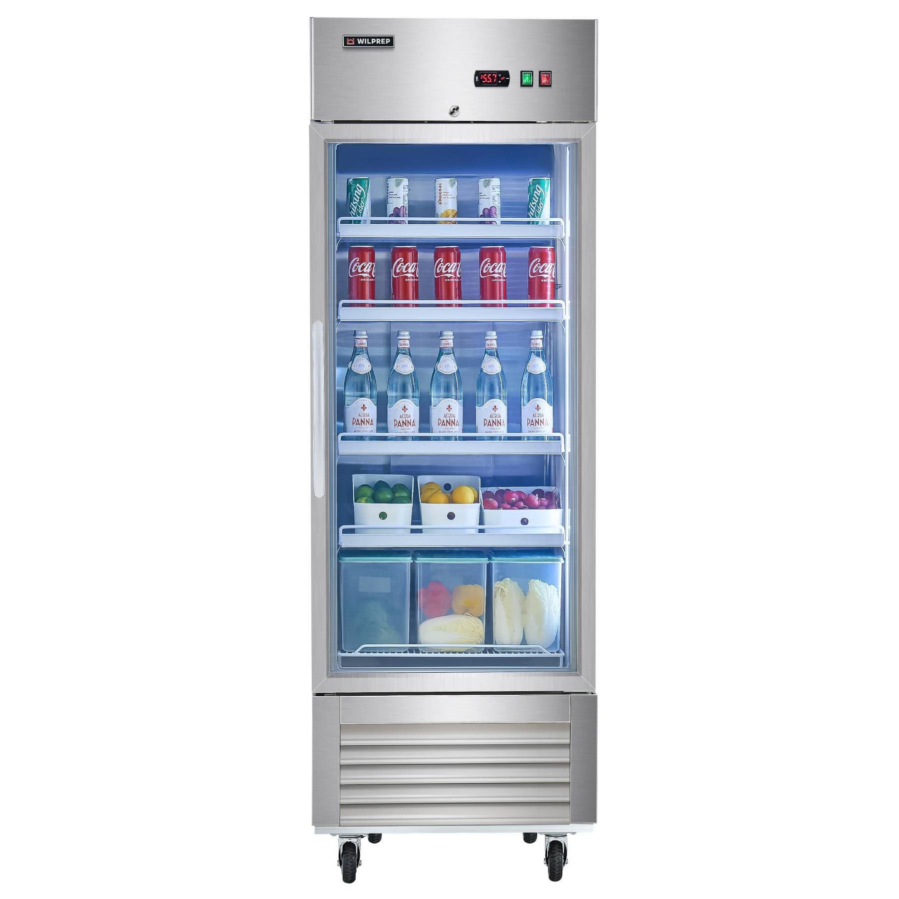 Wilprep 27" W Commercial Refrigerator, 1 Glass Door Display Refrigerator with 18.7 cu. ft. Capacity, Reach in Merchandise Fridge Stainless Steel Beverage Cooler for Restaurant, ETL-Listed