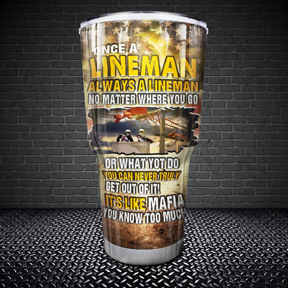 N NAMESISS All Over Printed Tumbler, LINEMAN Customized Lineman Tumbler, Once A Lineman, Always A Lineman, Gift For Lineworkers Nor Tumbler, Gift for Father, Gift for Him, Welder Father's Day, 30 OZ