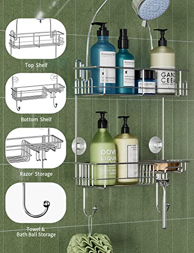 SHAPON Shower Caddy Hanging Over Shower Head Organizer, SUS202 Stainless Steel Rustproof Shower Shelf Organizer, Storage Rack for Bathroom and Shower Room, Silver