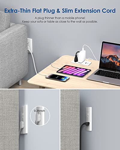 Recessed Power Strip with USB,Flat Plug Ultra Thin Extension Cord,Furniture Desktop Charging Station for Side Table,End Table,Flush-Mount Desk Outlet Power Grommet with 9.85ft Cord(White)