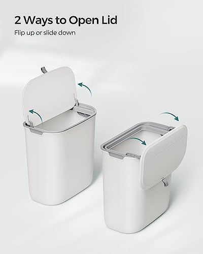SONGMICS Hanging Trash Can, 2.4-Gallon Kitchen Trash Can with Lid for Food Waste, Wall Mounted Trash Can, Hanging or Sticking on Cupboard Door, for Kitchen Cabinet, Under Sink, White ULTB820W9