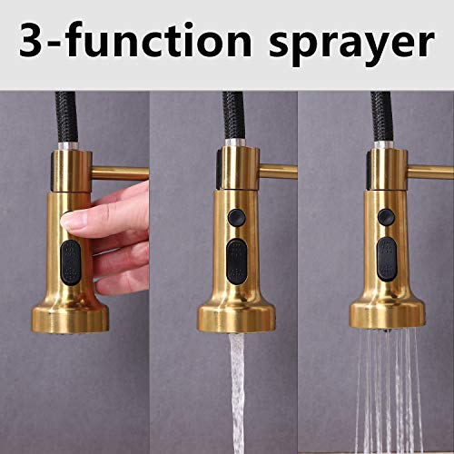 Ntipox Brushed Gold Kitchen Faucet with Pull Down Sprayer,Brushed Brass Kitchen Sink Faucet Single Handle Single Lever ,Spring Rv Kitchen Faucet, 3 Function Laundry Faucet