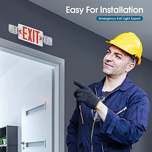 Red LED Exit Sign with Emergency Lights,Two LED Adjustable Head Emergency Exit Lights with Battery Backup,Double Face, Dual LED Lamp ABS Fire Resistance UL-Listed 120-277V/AC