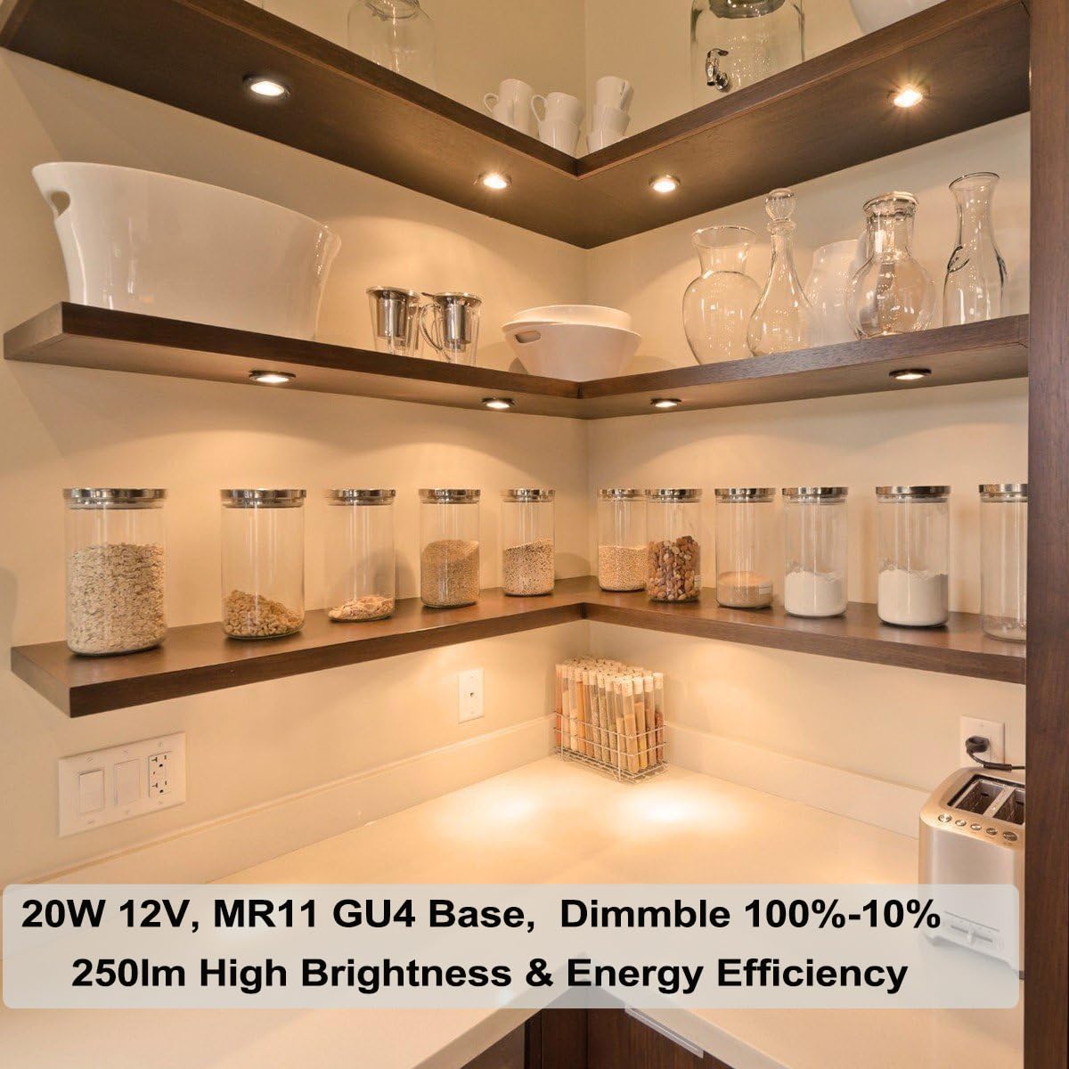 Vinaco MR11 GU4 Halogen Bulb, 6 Pack Long Lasting MR11 12V 20W,MR11 GZ4 Dimmable with 2800K Warm White, MR11 Bulb with GU4 Base, MR11 Halogen Bulb for Landscape, Accent, Track Lights & Fiber Optics