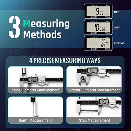 Nuovoware Digital Caliper, 6 Inch /150 mm IP54 Electronic Measuring Tool, Stainless Steel Waterproof Micrometer Vernier Caliper with Auto-Off Large LCD Screen, High Precision Inch/Metric/Fraction