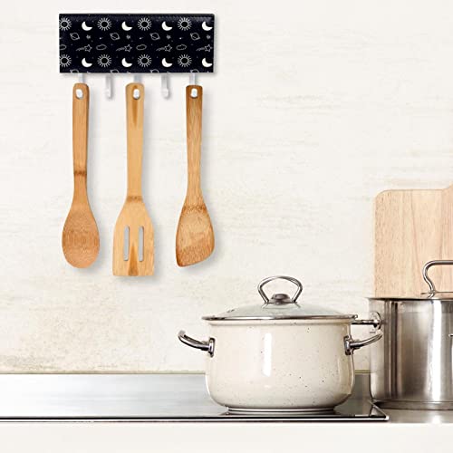 Space Background Mail Holder Organizer and Key Hooks PU Front, Self Adhesive Key Rack with 5 Hooks Perfect for Entryway, Hallway,Bathroom ,Kitchen