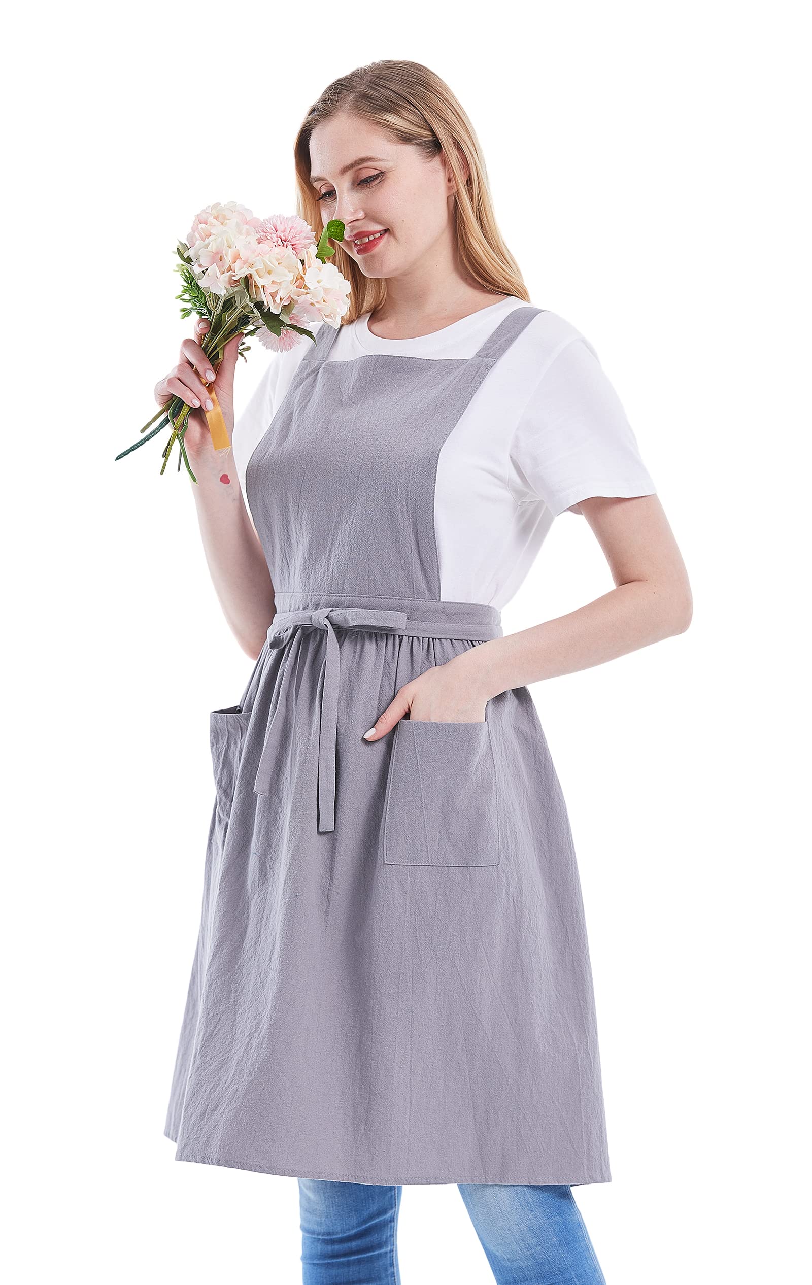 Nanxson Women Cotton Linen Apron Cross Back adjustable Work Apron Gardening Apron Chef Apron CF3046