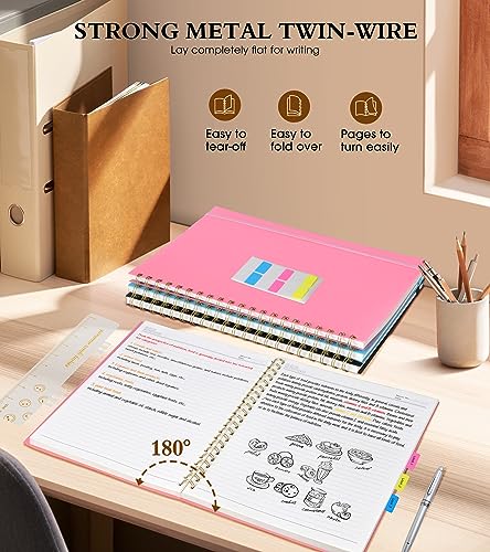 Spiral Notebook Journal 8.5β x 11β, A4 Large Pink Notebooks for Women Men, College Ruled Lined Journal, 100 GSM Paper, Plastic Hardcover Spiral Bound Journals for Work School Note Taking Business