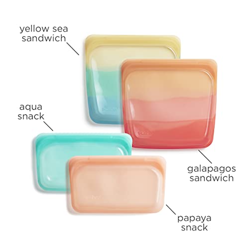 Stasher Reusable Silicone Storage Bag, Food Storage Container, Microwave and Dishwasher Safe, Leak-free, 4-Pack Lunch/Travel Bundle, Endangered Seas