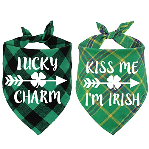 STMK 2 Pack, Plaid Bandana for Dog Puppy St. Patrick's Day Holiday Party Costumes (Lucky Charm & Kiss Me I’m Irish)