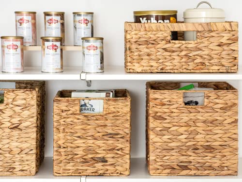 StorageWorks Wicker Storage Cubes with Liners, Water Hyacinth Storage Baskets for Shelving, Handwoven Square Baskets with Built-in Handles, Medium, 4 Pack
