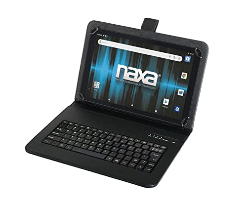 Naxa NID-1021 Core Android 11 Tablet with 10.1” HD IPS Screen and USB Keyboard Case, 1.6 GHz Quad Core Processor, 2GB Ram, 16GB Storage, Front and Rear Cameras, Speaker and Microphone, Black