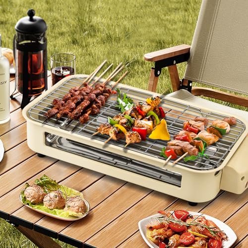 SUEWRITE Electric Smokeless Indoor Grill, Electric Grill Non-Stick Cooking Removable Plate, Portable Korean BBQ Grill with Removable Temperature Control, Dishwasher Safe, 1500W