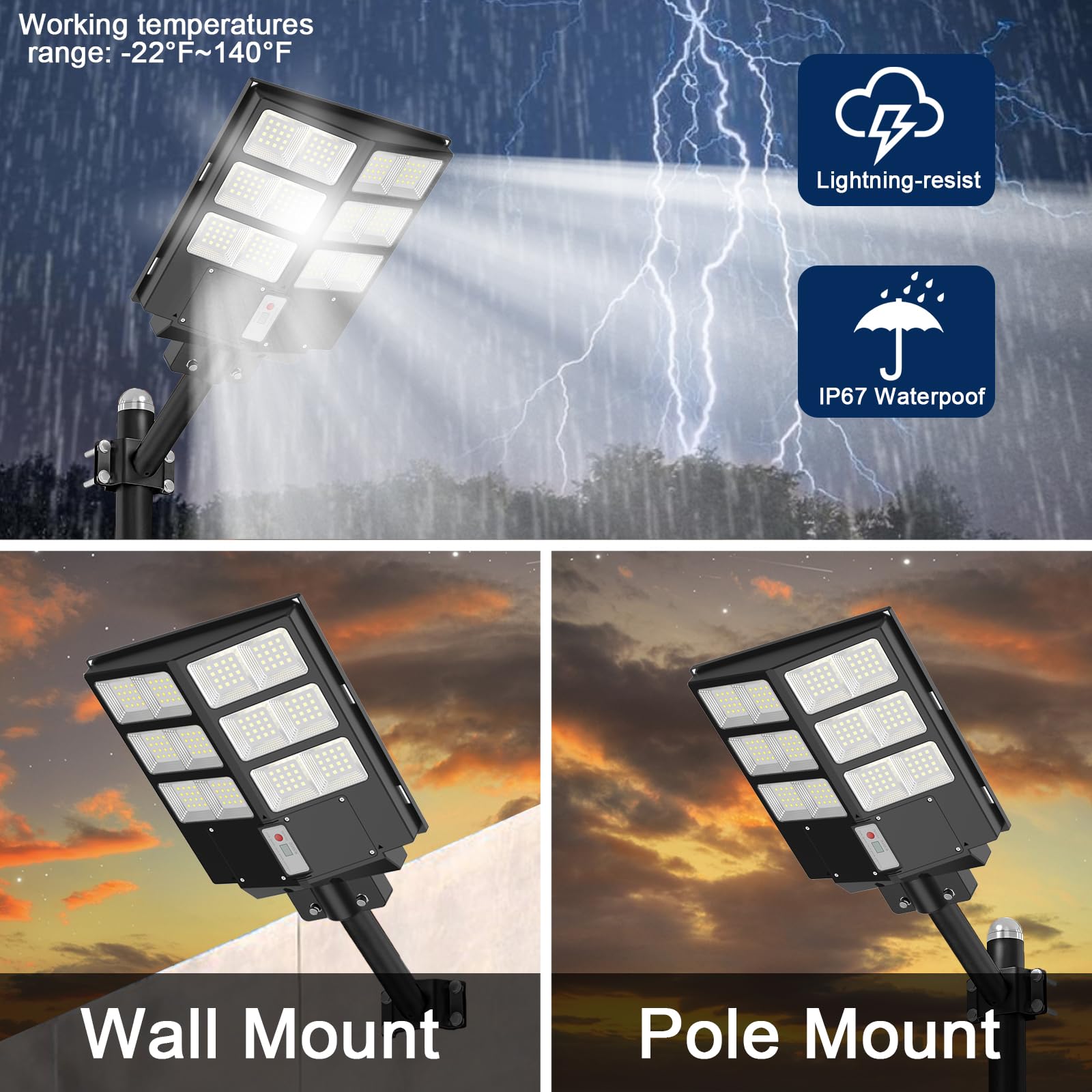 WaitScher Solar Street Lights Outdoor Dusk to Dawn, 1000W Flood Light with App 150000LM Motion Sensor Light Waterproof 2 Packs