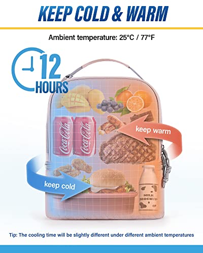 SUNLUG Large Lunch Bag for Women Insulated Lunch Box Double Deck Lunch Tote Reusable Pink Lunchbox for Office Work Picnic 13.5L