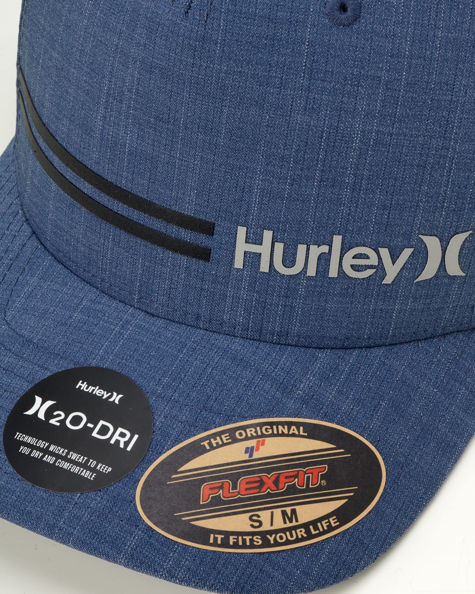 Hurley Men's Baseball Cap - H2O-DRI Line Up Curved Brim Fitted Hat, Size Large-X-Large, Blue