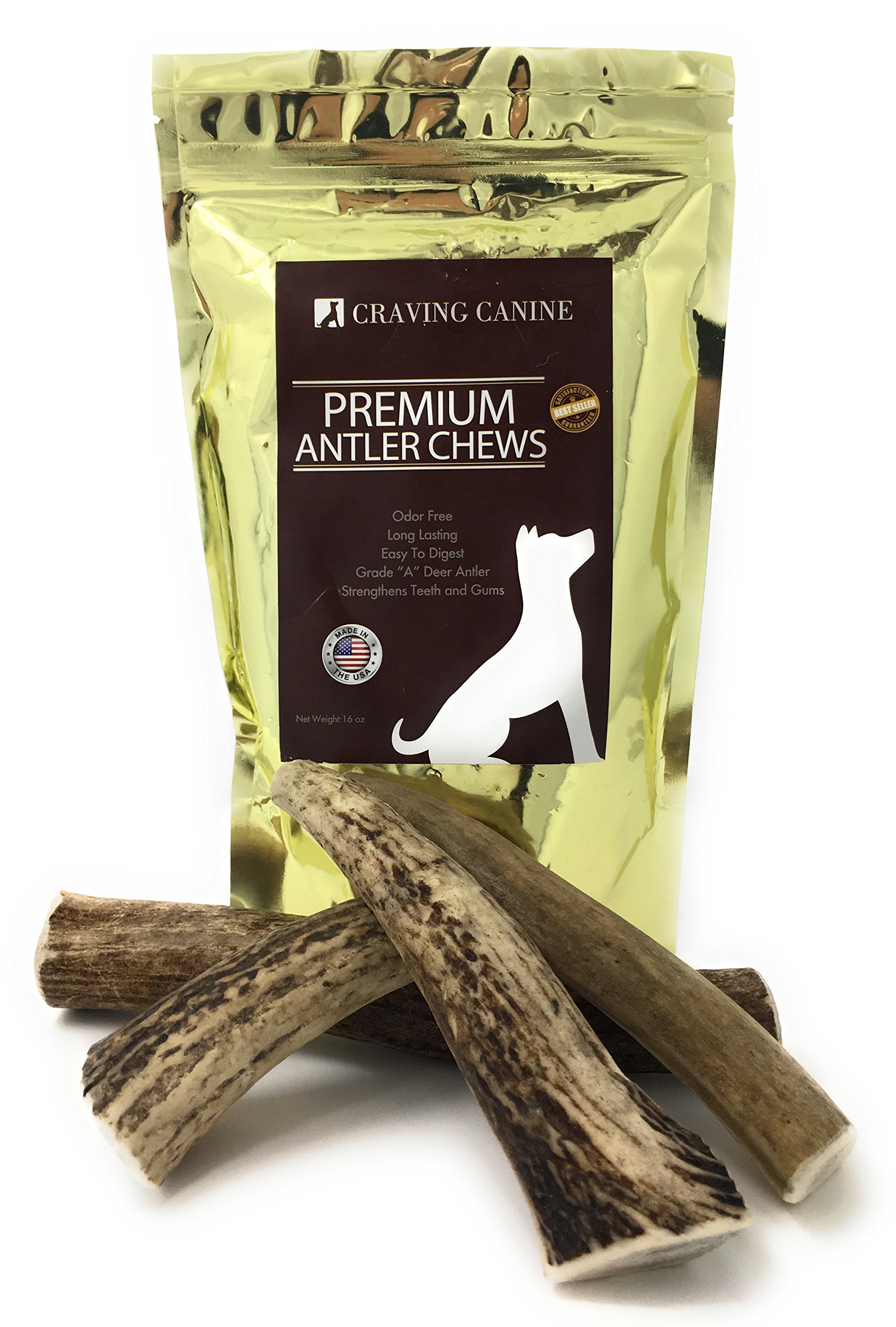 Grade A USA Deer Antlers for Dogs! Odorless, Split-Resistent Horns for Aggressive Chewers! Easy to Digest Antler for Healthy Joints! 1 lb