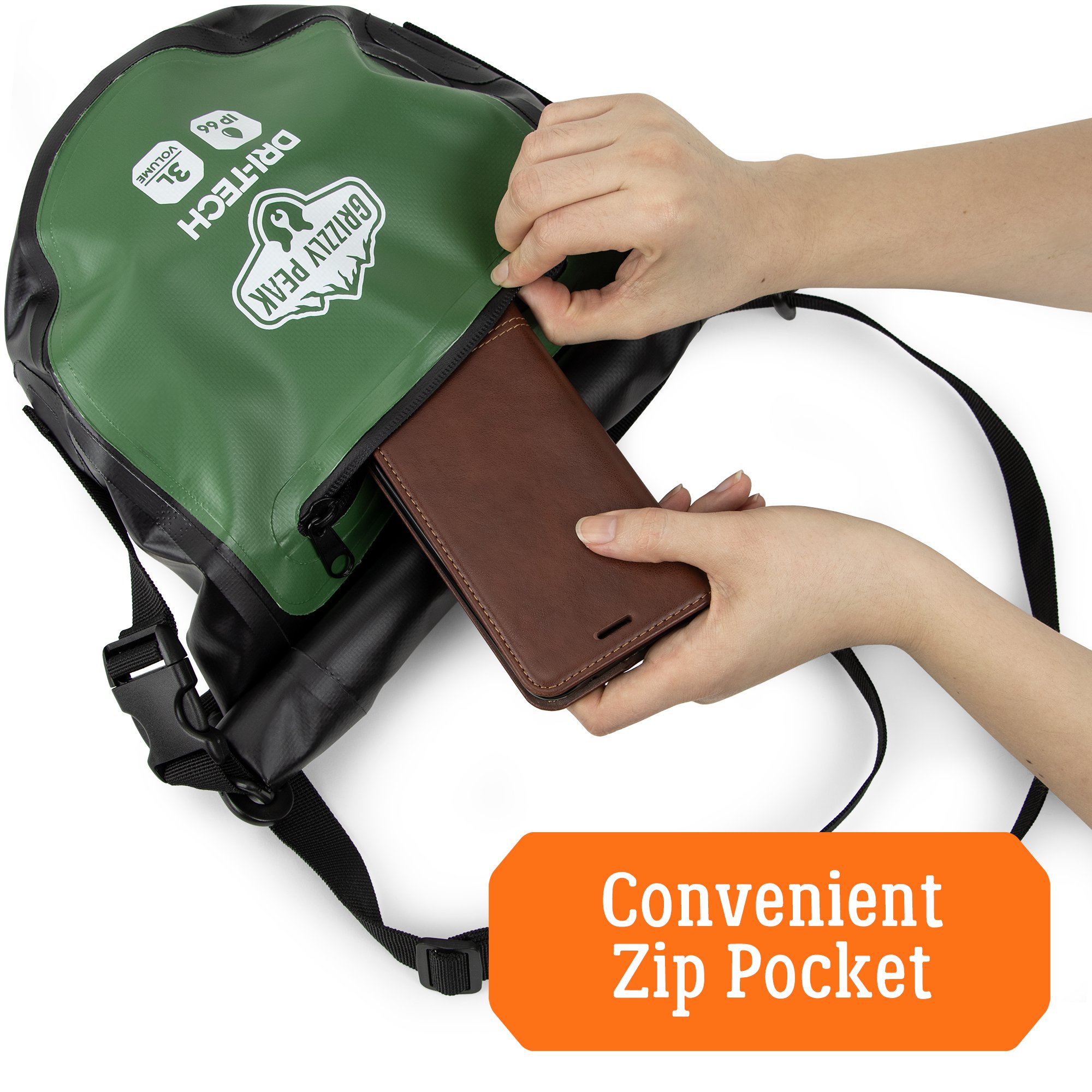 Grizzly Peak 3L Dri-Tech Waterproof Dry Satchel, IP 66 Lightweight Roll-Top Dry Bag with Adjustable Strap β Sack for Protecting Valuables & Belongings for Camping & Outdoor Activities