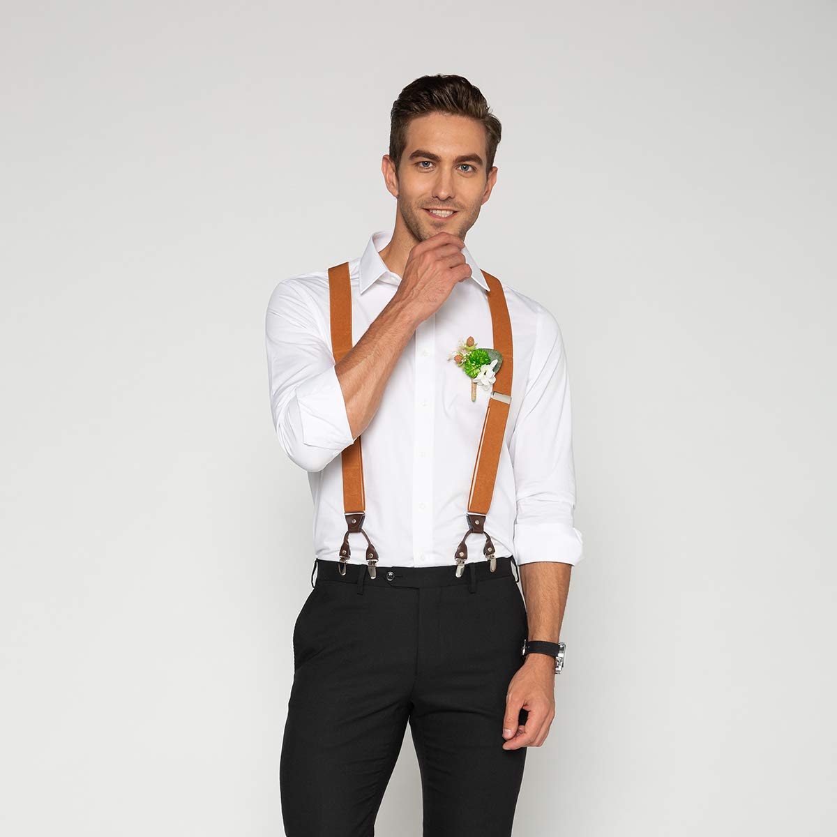 Grade Code Y Back Mens Suspenders, with 6 Heavy Duty Clips Wide Adjustable Elastic Braces for Casual&Fomal (Navy&White Polka Dot)