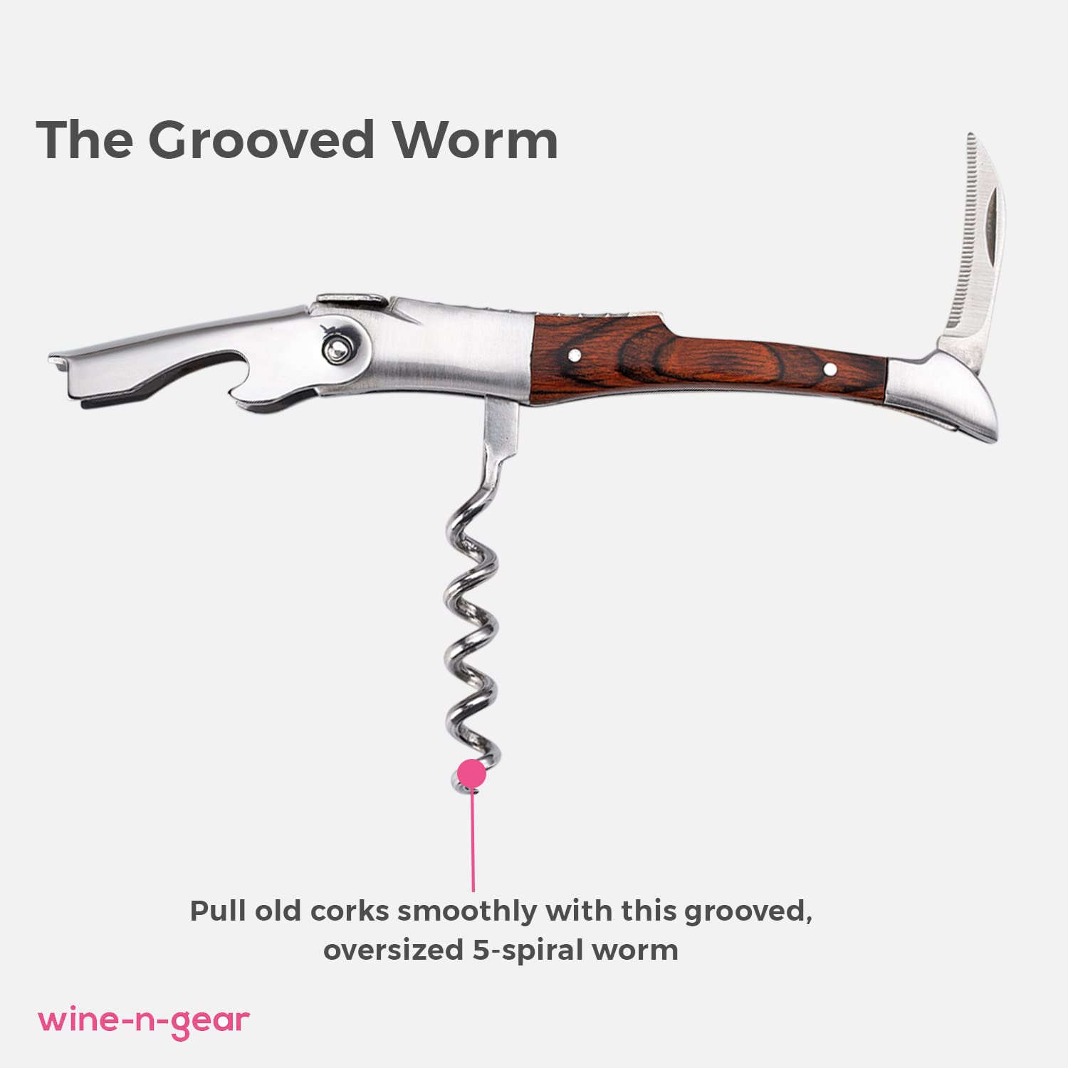 Laguiole California Waiters Corkscrew - Rosewood - Wine Bottle Opener with Ergonomic Handle for Bartenders & Gifts - Sharp Micro-Serrated Knife - Stored in a California Oakwood Gift Box