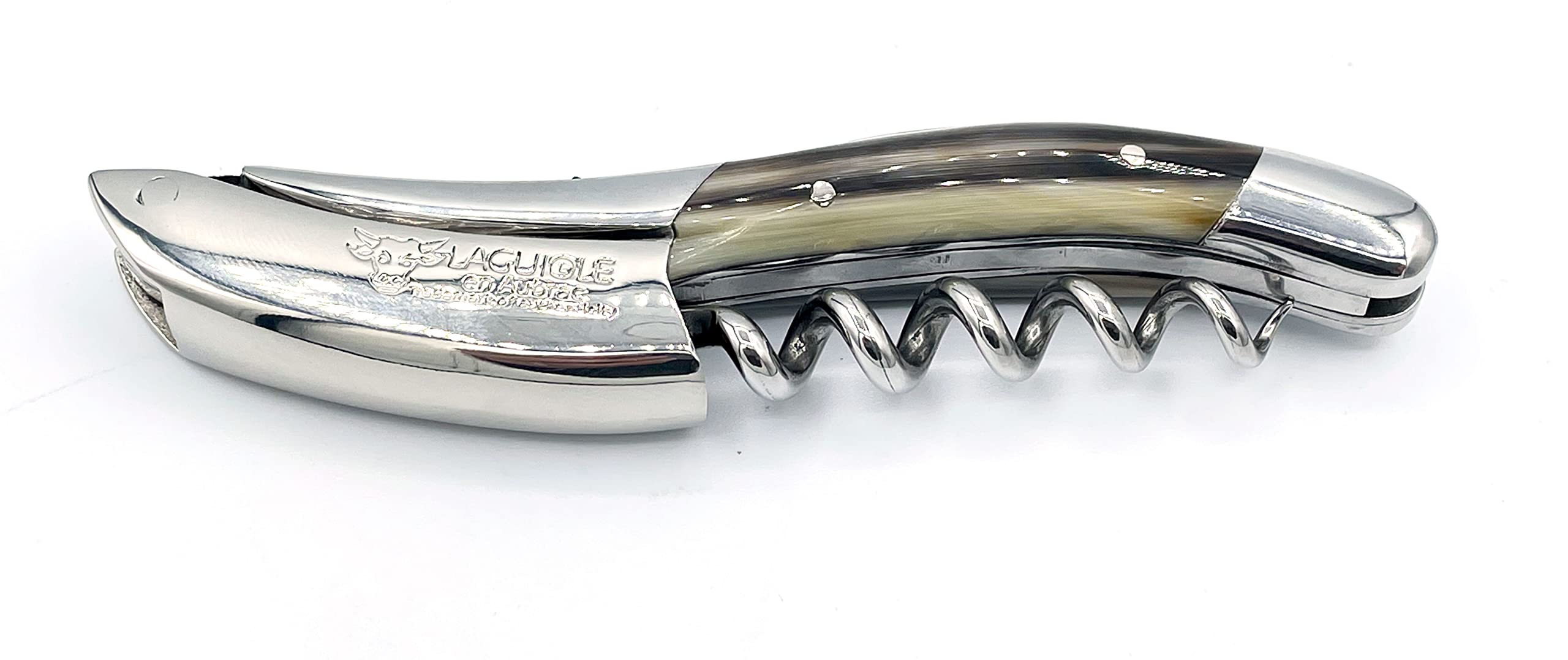 Laguiole En Aubrac Sommelier No 9 DeLuxe Waiter's Corkscrew, Solid Horn Handle, Wine Opener With Foil Cutter & Bottle Opener | Special Crafting Along The Luxury Corkscrew