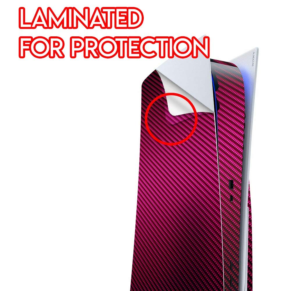 ITS A Skin Skins Compatible with Sony Playstation 5 Console Disc Edition - Protective Decal Overlay Stickers wrap Cover - Pink,Black Carbon Fiber Look
