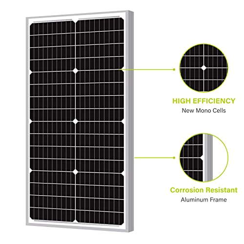 Newpowa 50W Solar Panel 50W(Watts) 12V(Volts) Monocrystalline PV Module High-Efficiency Battery Maintainer Power for Battery Charging of Boat RV Camper SUV and Other Off-Grid Applications