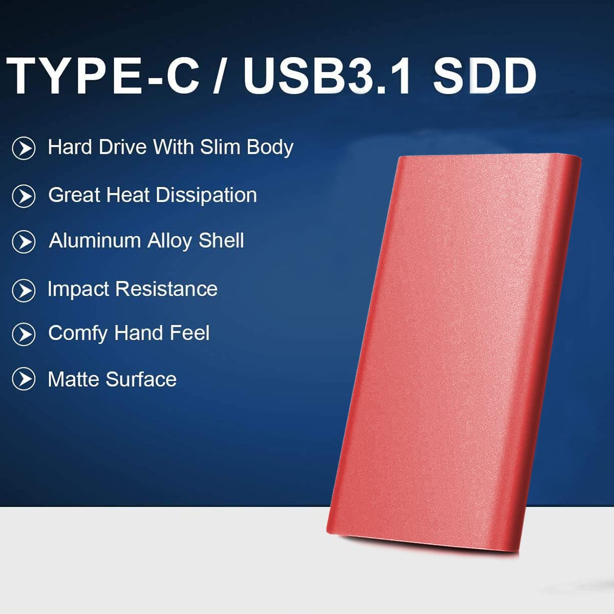 POENOWNE External Solid State Drive 2000GB high Speed USB 3.1 Type-C Protable External SSD Protable Hard Drive External SSD Compatible with PC, Laptop, Desktop and Mac (Red)