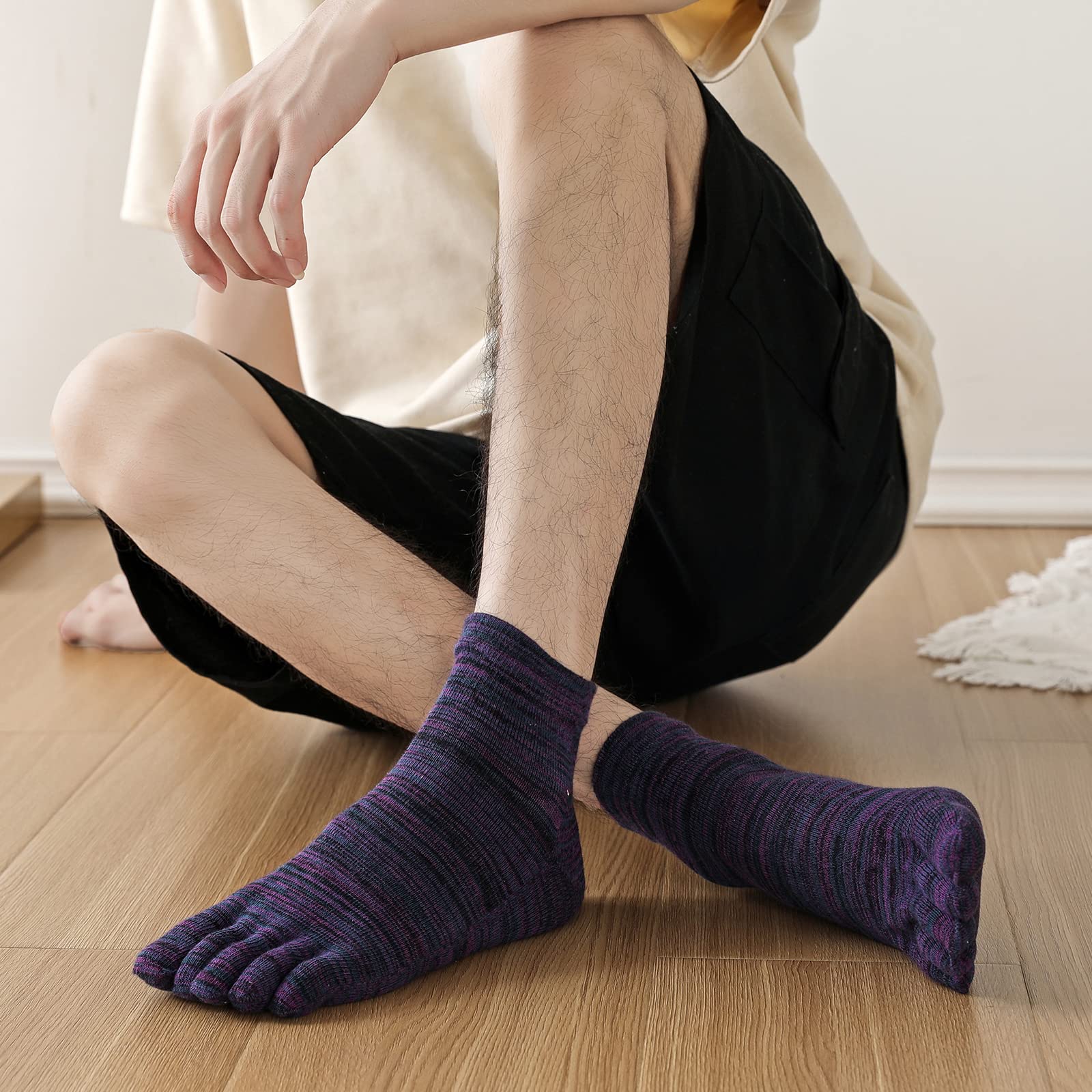 Hellomamma Mens Toe Socks Five Finger Sock Boys Running Athletic Cotton Ankle Sox 5 Pairs