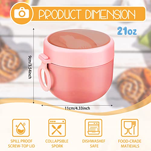 Sunnyray Overnight Oats Container with Lids and Spoons 21 oz Plastic Portable Leak Proof Large Capacity Dessert Cups Cereal Yogurt Container for School student Breakfast (Pink)